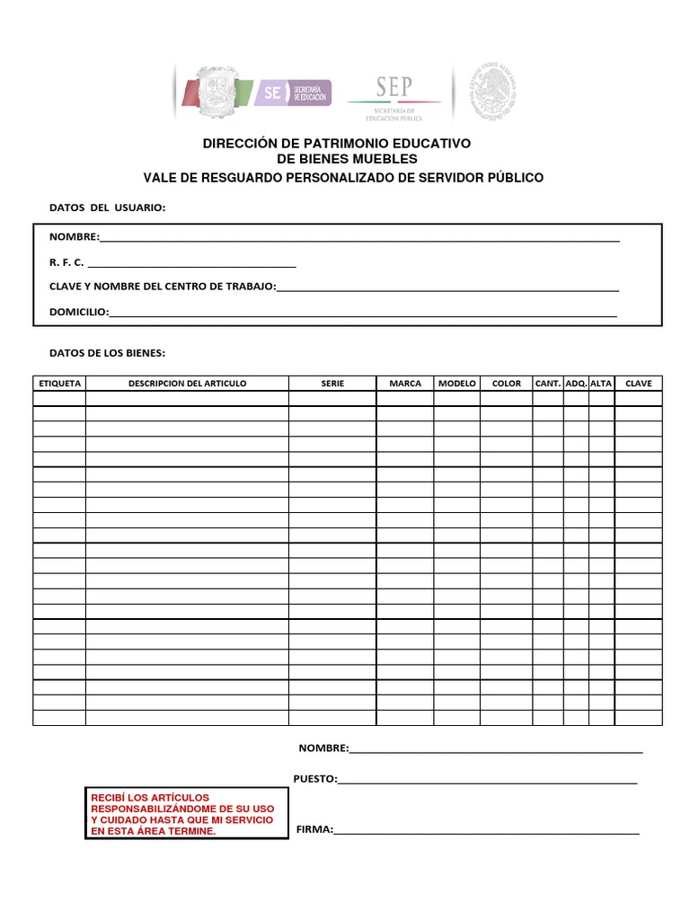 Vales de Resguardo | PDF