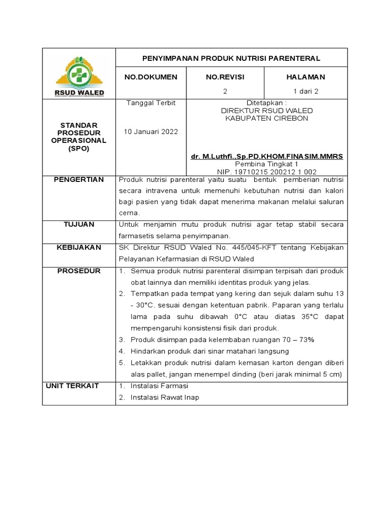 Penyimpanan Produk Nutrisi Parenteral | PDF