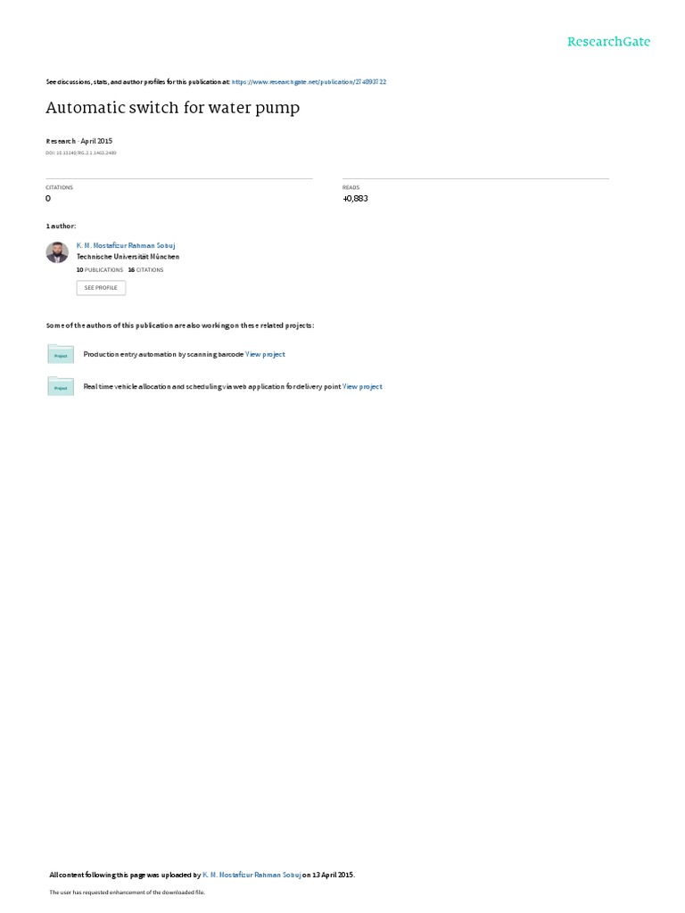 A Report On Automatic Switch For Water Pump | PDF | Switch | Relay