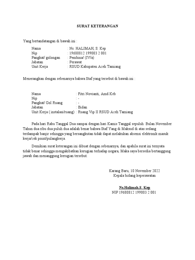 Surat Keterangan Fitri Novianti | PDF