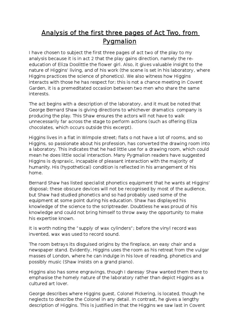 Analysis of The First Three Pages of Act Two, From Pygmalion | PDF ...