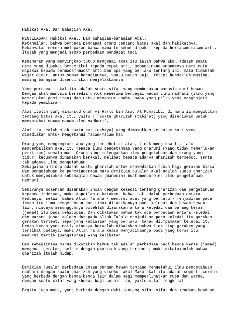 Hakikat Akal Dan Bahagian Akal | PDF | Agama & Spiritualitas
