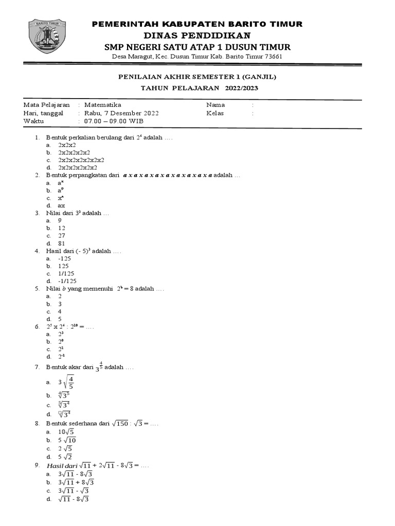 Soal PAS Matematika Kelas IX | PDF
