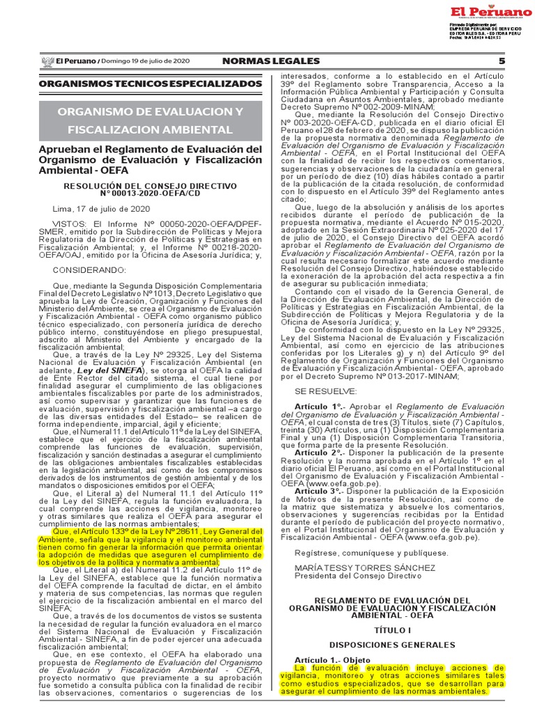 Reglamento Evaluación - OEFA | PDF | Evaluación | Planificación