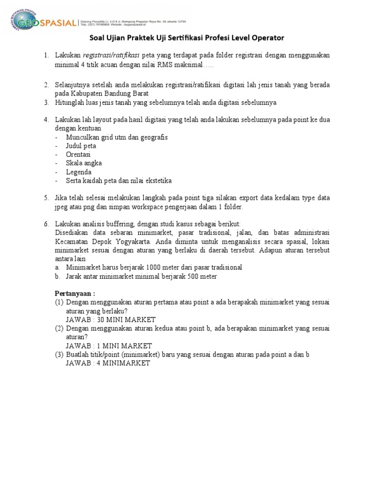 Ujian Sertifikasi Level Operator GIS | PDF