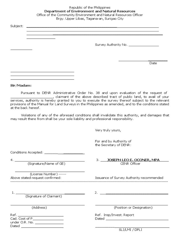 DENR Survey Authority Guidelines | PDF | Finance & Money Management | Law