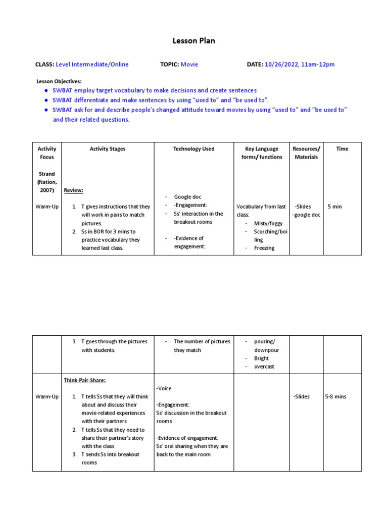 Class 10 Lesson Plan | PDF | Vocabulary | Lesson Plan