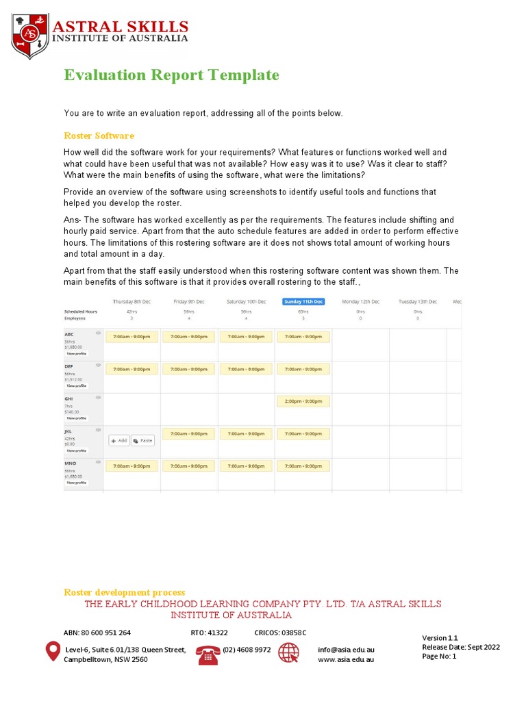 Roster Software Evaluation Report 2022 | PDF | Business