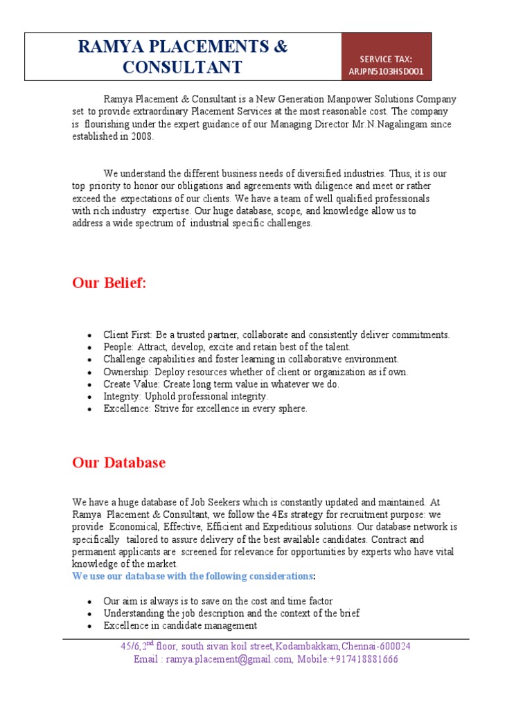 Ramya Placement Profile | Download Free PDF | Expert | Recruitment