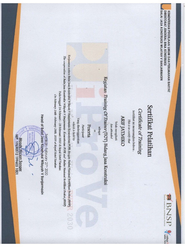 Sertifikat ToT | PDF