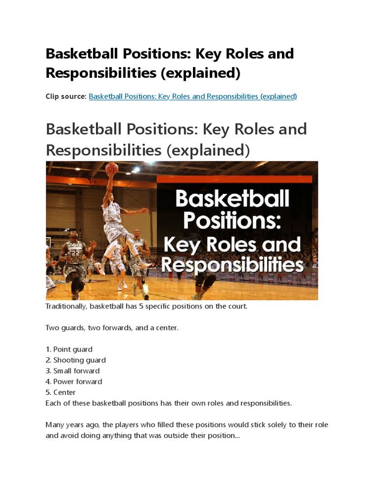 Basketball Positions and Their Roles Explained | PDF | Basketball ...