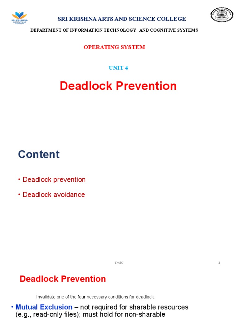 Unit 4 - Deadlock Prevention | PDF | Operating System | Information Technology Management