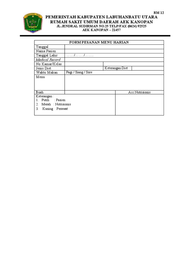 RM 12 Form Pesanan Menu Harian | PDF