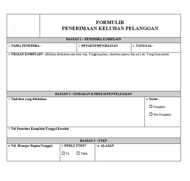 Form Keluhan Pelanggan | PDF | Teknologi & Rekayasa