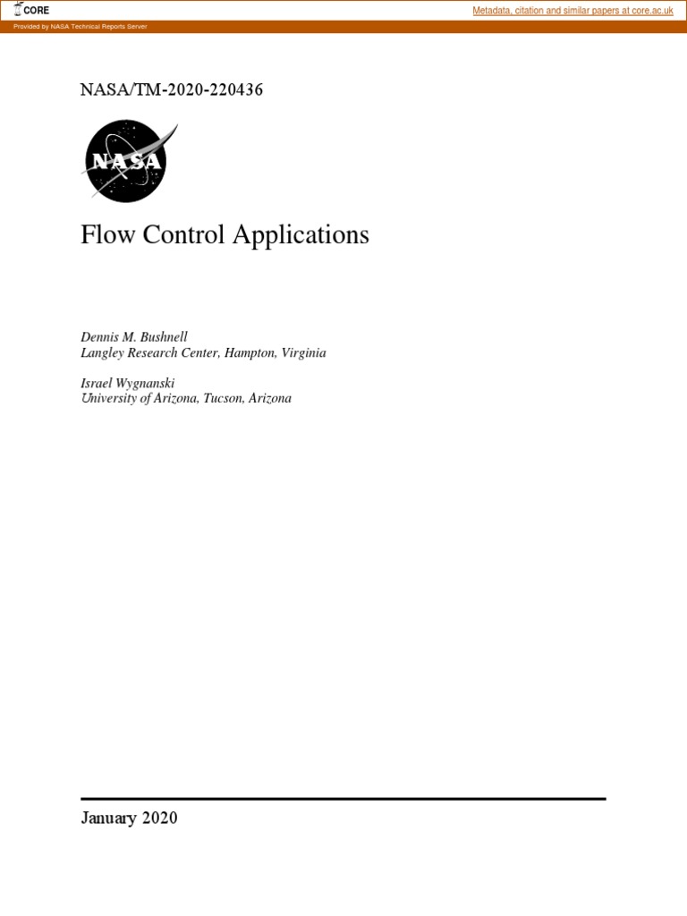Flow Control Applications: NASA/TM-2020-220436 | PDF | Drag (Physics ...