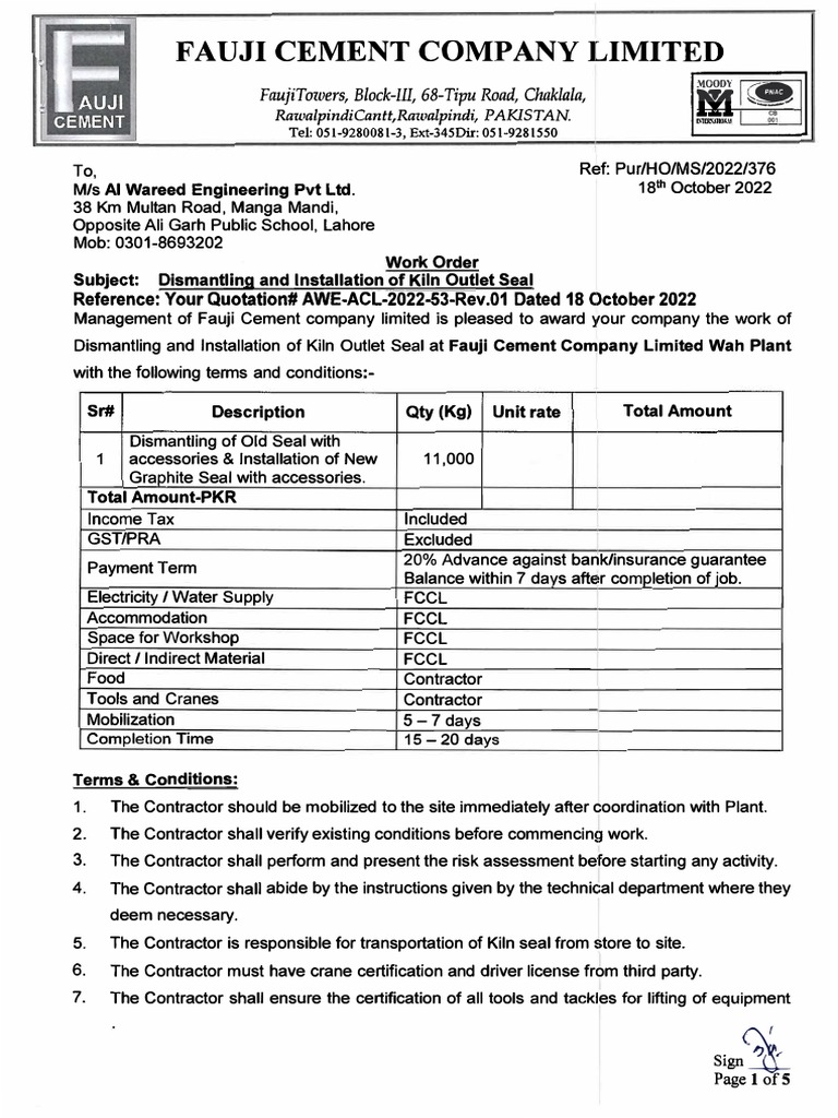 Signed Work Order-Al Wareed Engg | PDF | Economies | Taxes