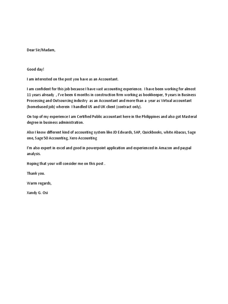 Cover Letter - Xandy Osi | PDF