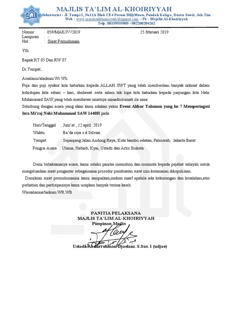 Surat Permohonan RT RW Isra' Mi'Raj | PDF