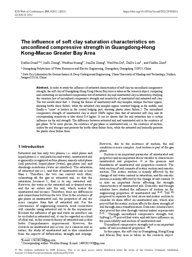 The Influence of Soft Clay Saturation Characteristics On Unconfined ...