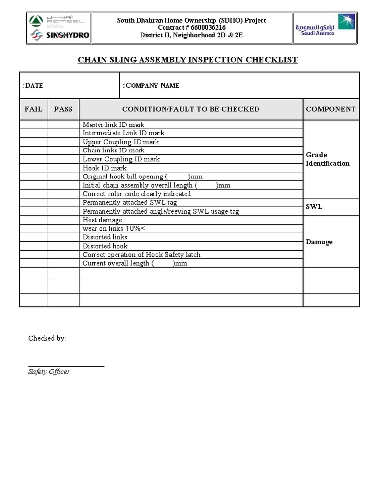 Chain Sling Assembly Inspection Checklist | PDF