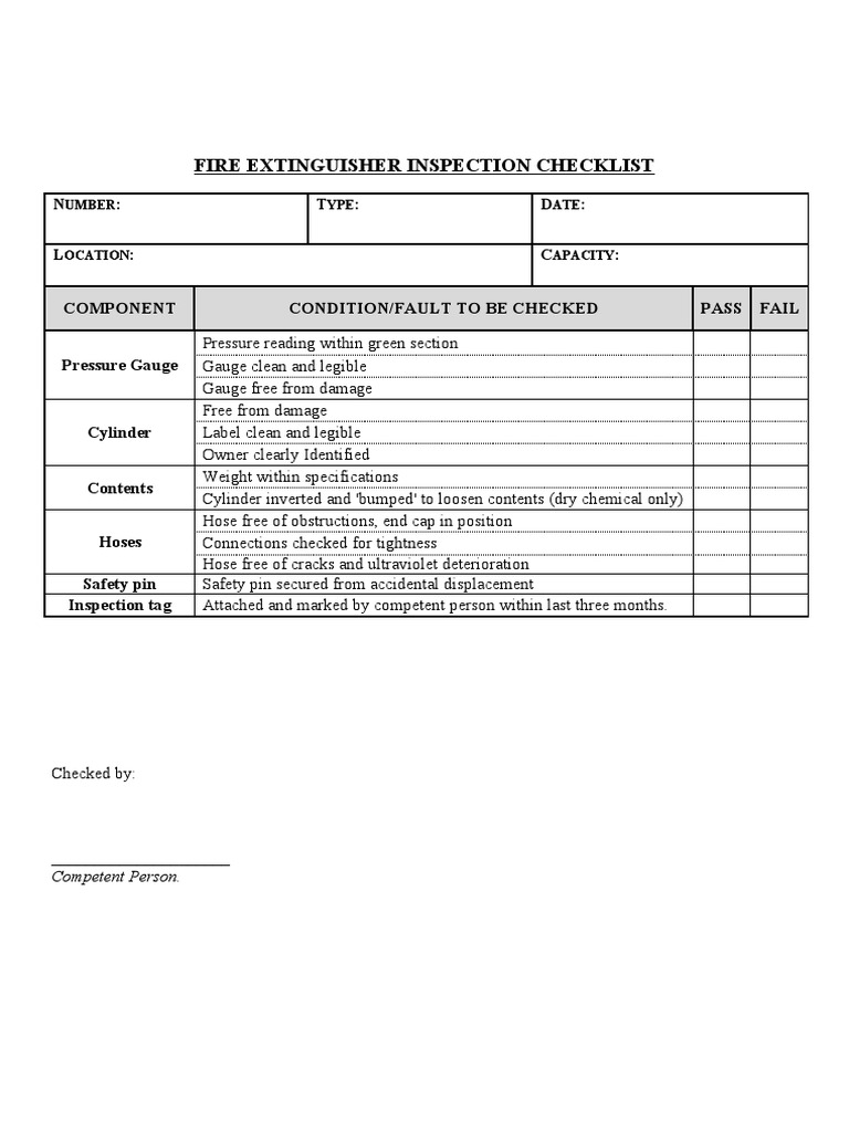 Fire Extinguisher Inspection Checklist | PDF