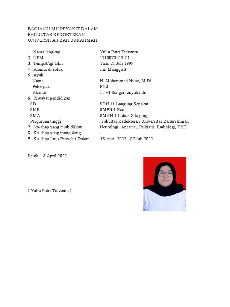 Yulia Putri Tiovanta 17-101 Biodata | PDF