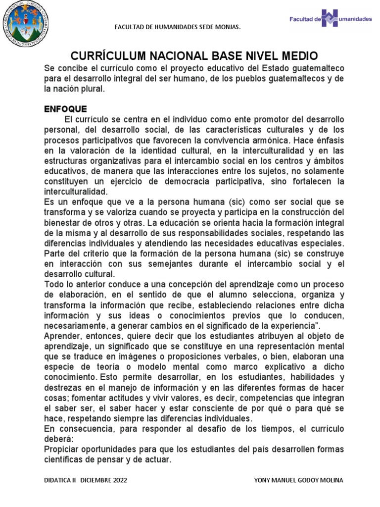 Currículum Nacional Base Nivel Medio | PDF | Plan de estudios | Aprendizaje