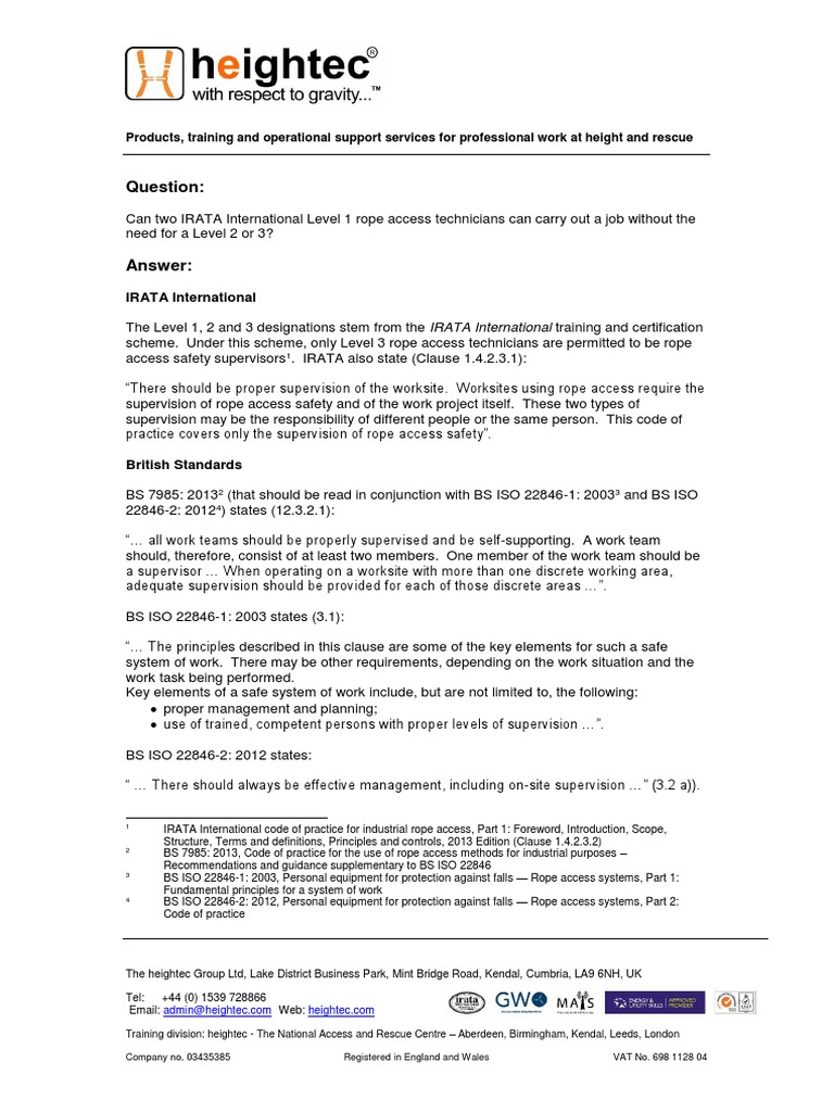 IRATA Level 1 | PDF | Occupational Safety And Health | Safety