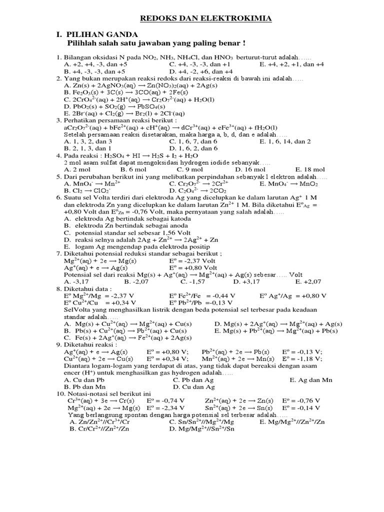 12.5 Soal Redoks Dan Elektrokimia | PDF