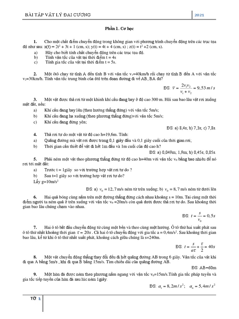Bai Tap Vat Ly Dai Cuong - 2021 | PDF