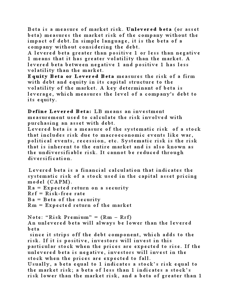 Beta | PDF | Beta (Finance) | Financial Risk