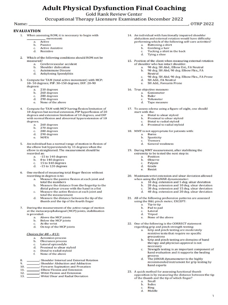 Physical Dysfunctions Coaching | PDF