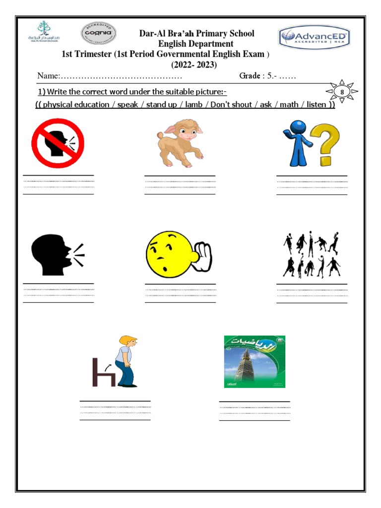 1st Trimester (1st Period Governmental English Grade Five Exam | PDF