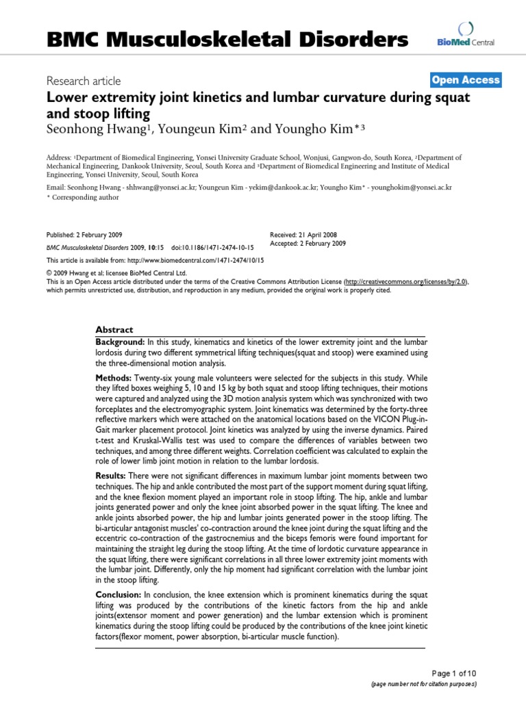 BMC Musculoskeletal Disorders: Lower Extremity Joint Kinetics and ...