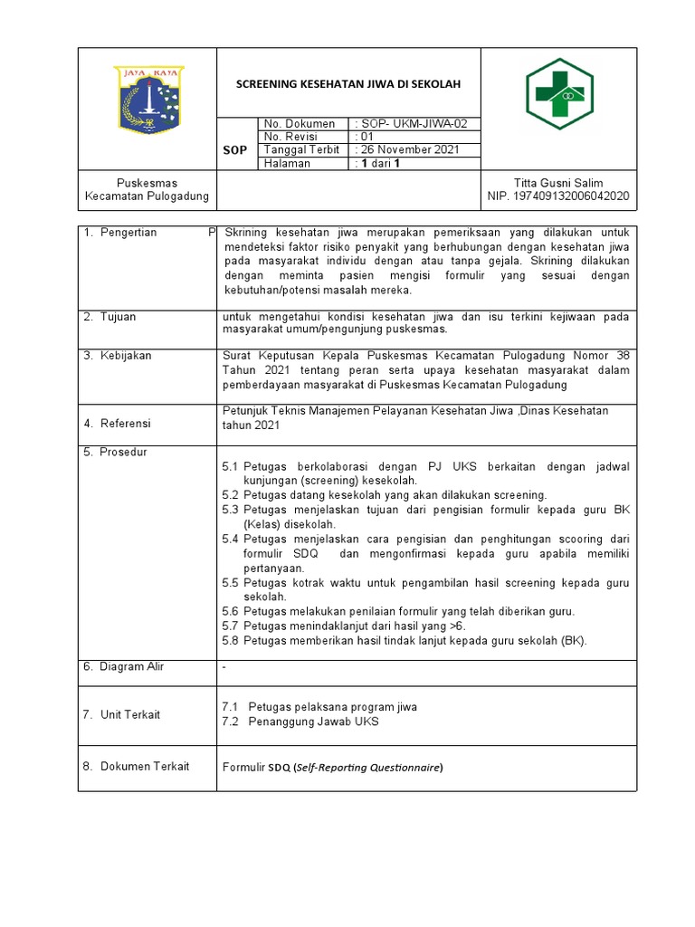 Sop Screening Kesekolah No 2 | PDF
