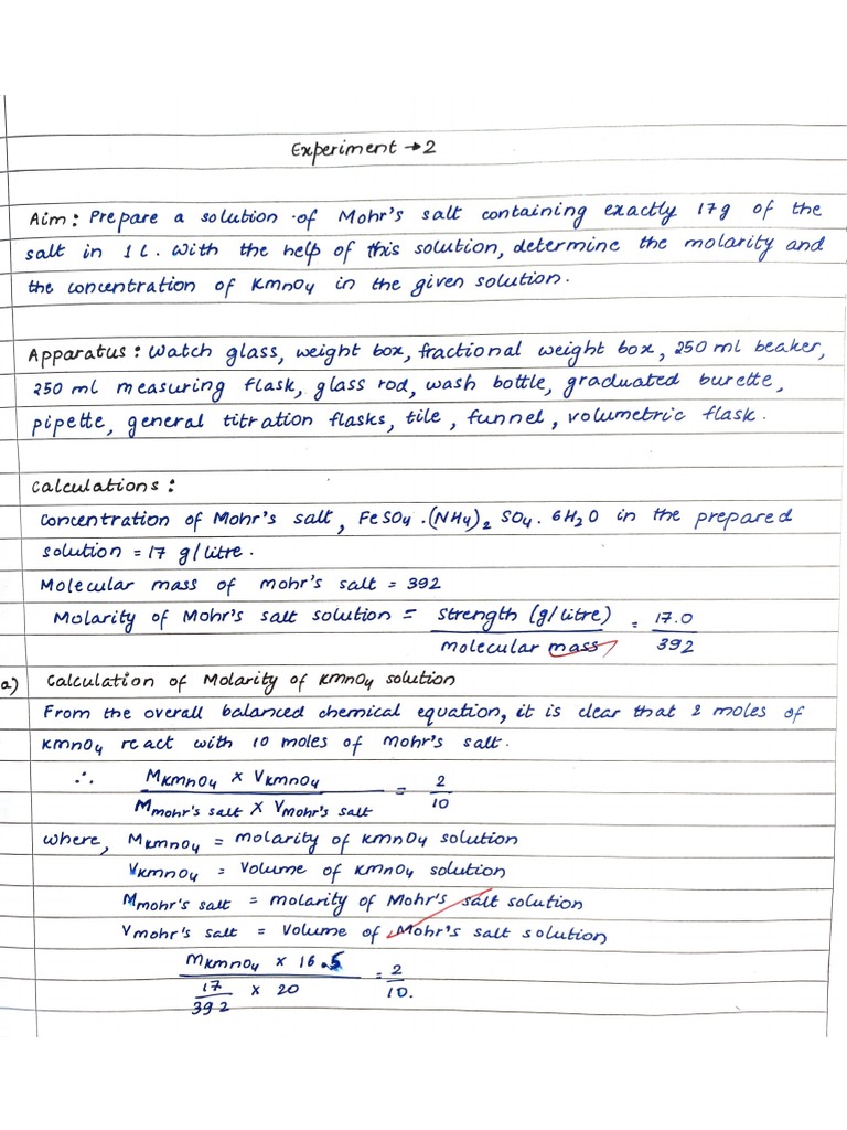Class XLL Chemistry Experiment 2 | PDF | Molar Concentration | Mole (Unit)