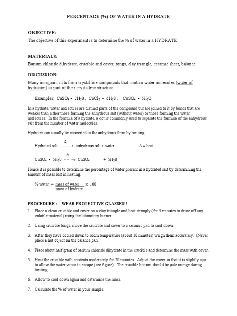 Percentage Water in A Hydrate | PDF