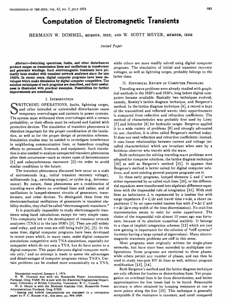Electromagnetic Transients Simulation Techniques | PDF | Matrix (Mathematics) | Electrical Network