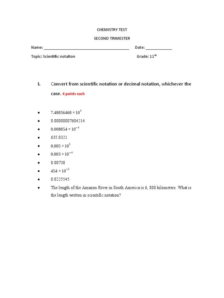 Scientific Notation Quiz for Chemistry | PDF