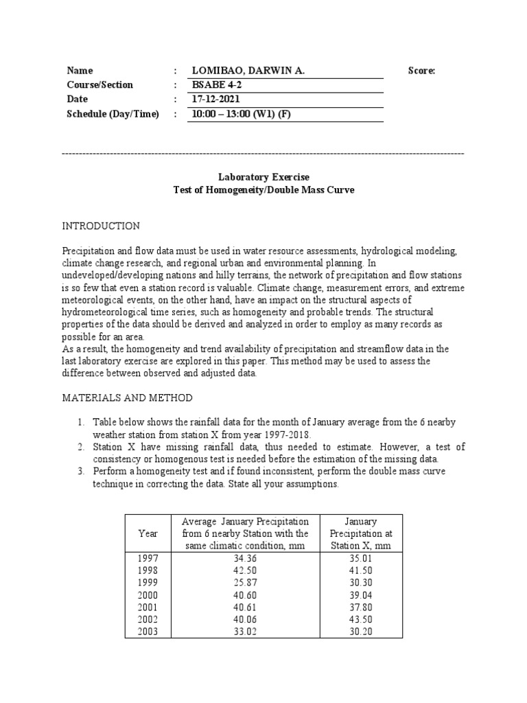 LAB - EX - Double Mass Curve | PDF | Precipitation | Errors And Residuals
