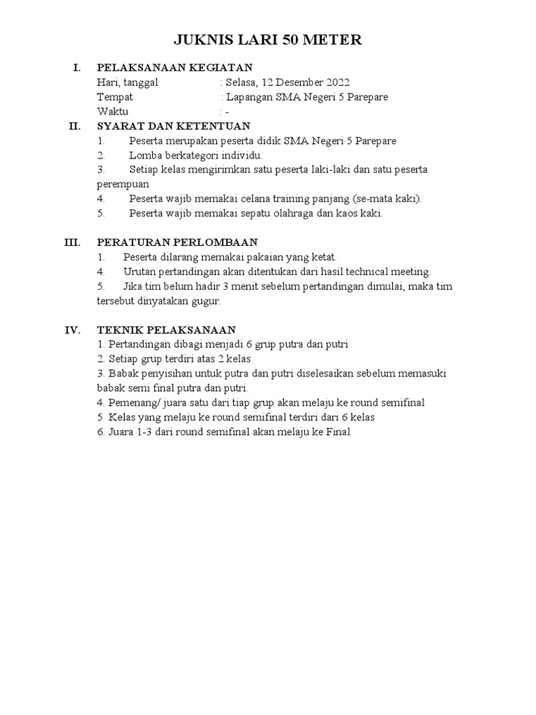 Juknis Lari 50 Meter | PDF