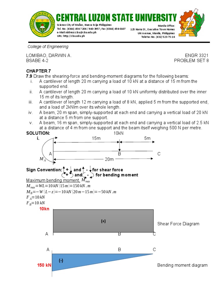 Engr 3321 Ps 8 Lomibao Darwin A | PDF | Bending | Beam (Structure)
