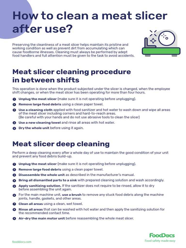 FoodDocs - Cleaning a Meat Slicer Poster | PDF