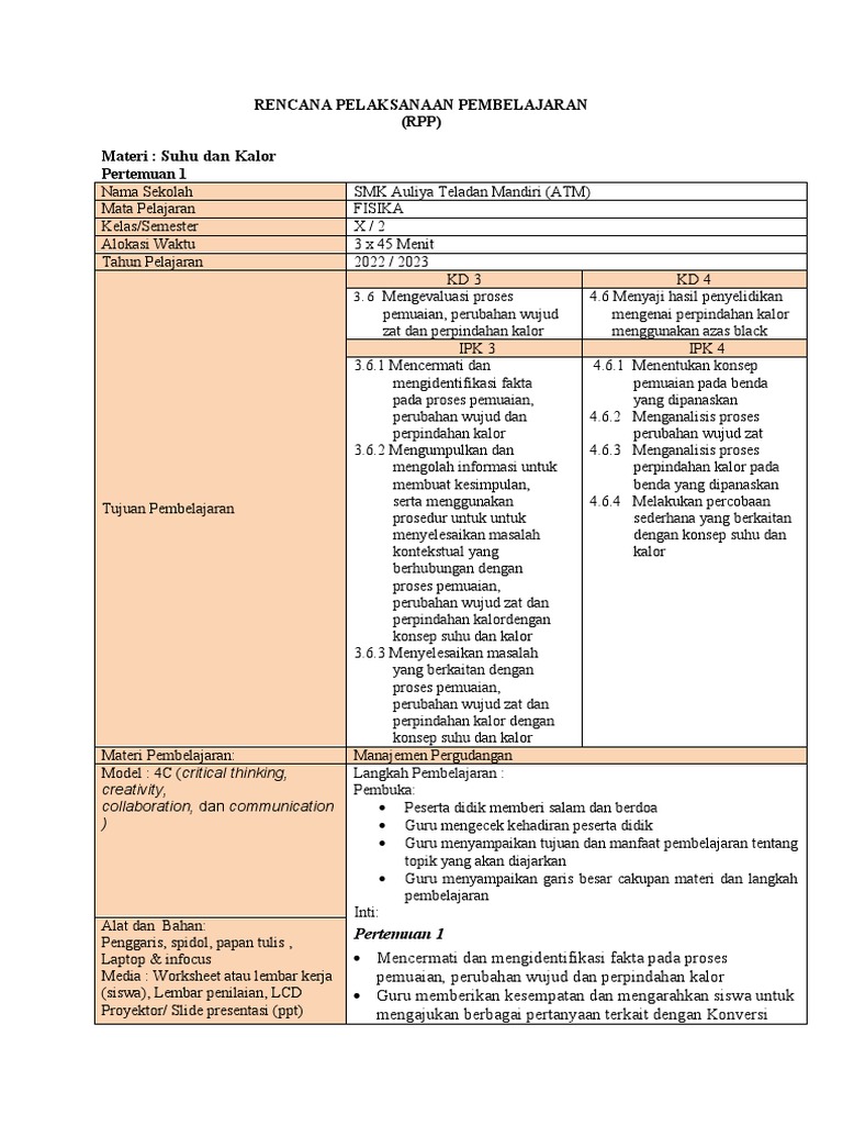 RPP Fisika Sem2 | PDF