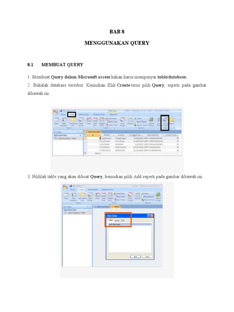 Panduan Query di Microsoft Access | PDF | Metode & Bahan Ajar