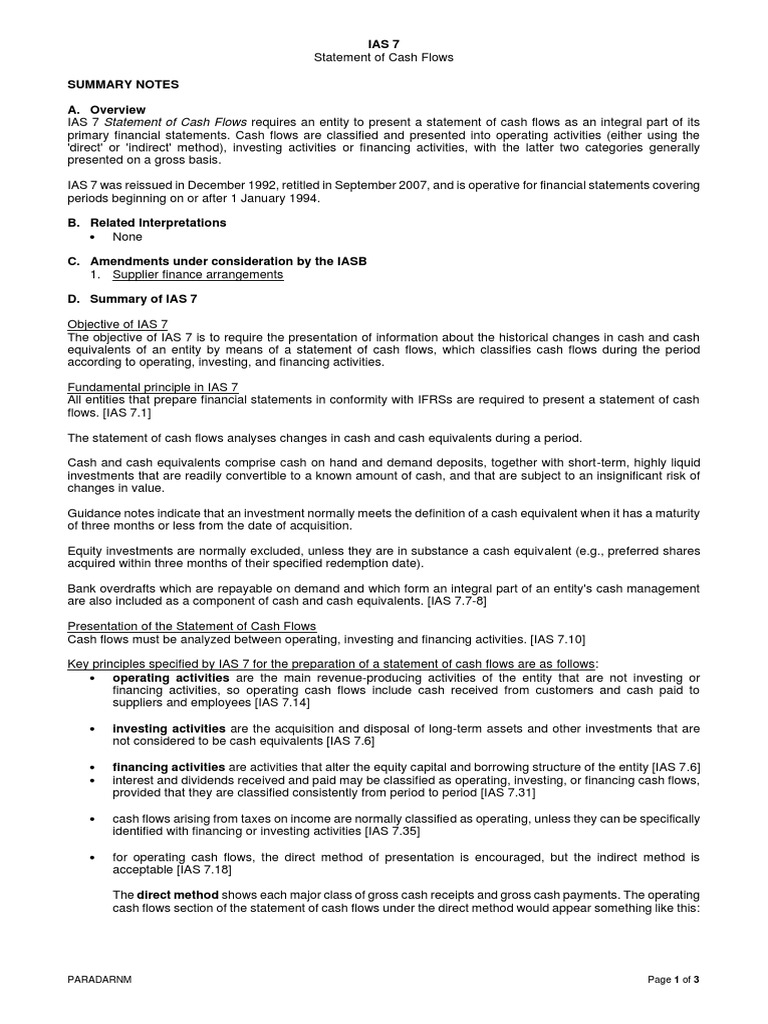 IAS 7 - Statement of Cash Flows | PDF | Cash Flow Statement | Investing