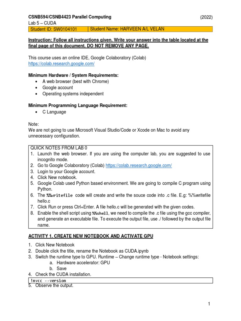 Csnb594csnb4423 Lab 5 01a Harveen Velan Sw0104101 | PDF | Programming | Computer Program
