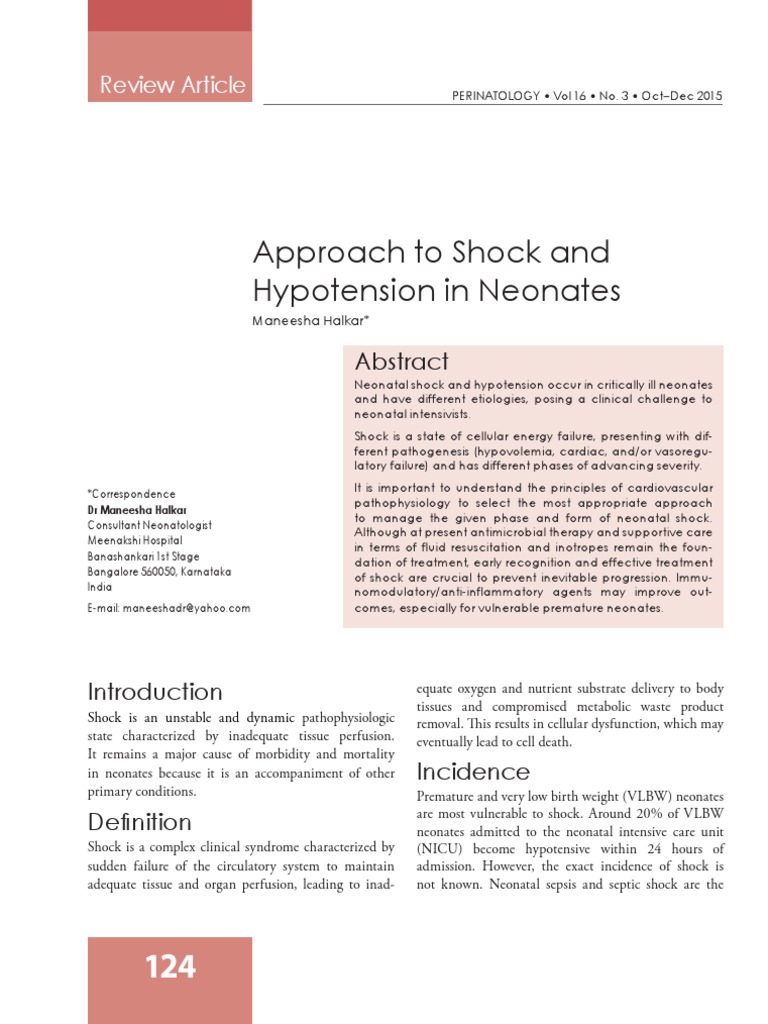 Approach To Shock and Hypotension in Neonates | PDF | Shock ...