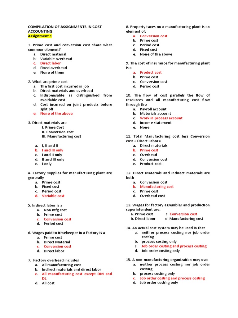 Compilation of Assignments in Cost Accounting | PDF | Cost Of Goods Sold | Inventory