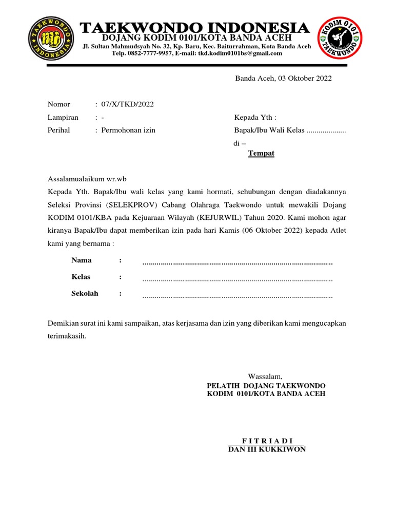 Surat Izin Atlet | PDF